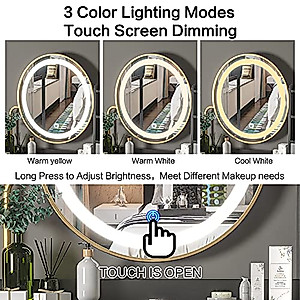 Redsun Vanity Table Set with 3 Color Touch Screen Dimming Mirror,Makeup Dressing Table with 3 Sliding Drawers and Cushioned Stool,Dresser Desk for Women/Girls (Silver Gray, 15.7Wx35.4L)…