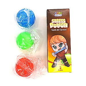 3 Pack Stress Dough Ball Soft Stretchy Stress Ball Toy for Kids Squeeze and Pull for Adult Anxiety Hand Therapy Relaxing Non Toxic Sensory Fidget Squishy Doh Splat Action in Green, Orange, Blue