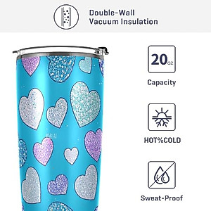 HXshaoye Fake Glitter cartoon heart blue Stainless Steel straw, vacuum insulated water bottle with Lid and Straw mug for hot drinks for gym safe 20oz insulated tumbler tazas térmicas para cafe 20oz