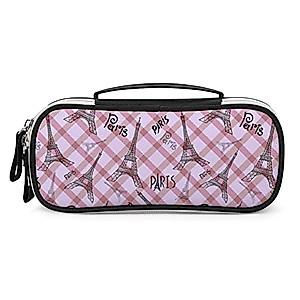 Eiffel Tower Paris PU Leather Pen Pencil Bag Organizer Portable Makeup Carry Case Storage Handbag