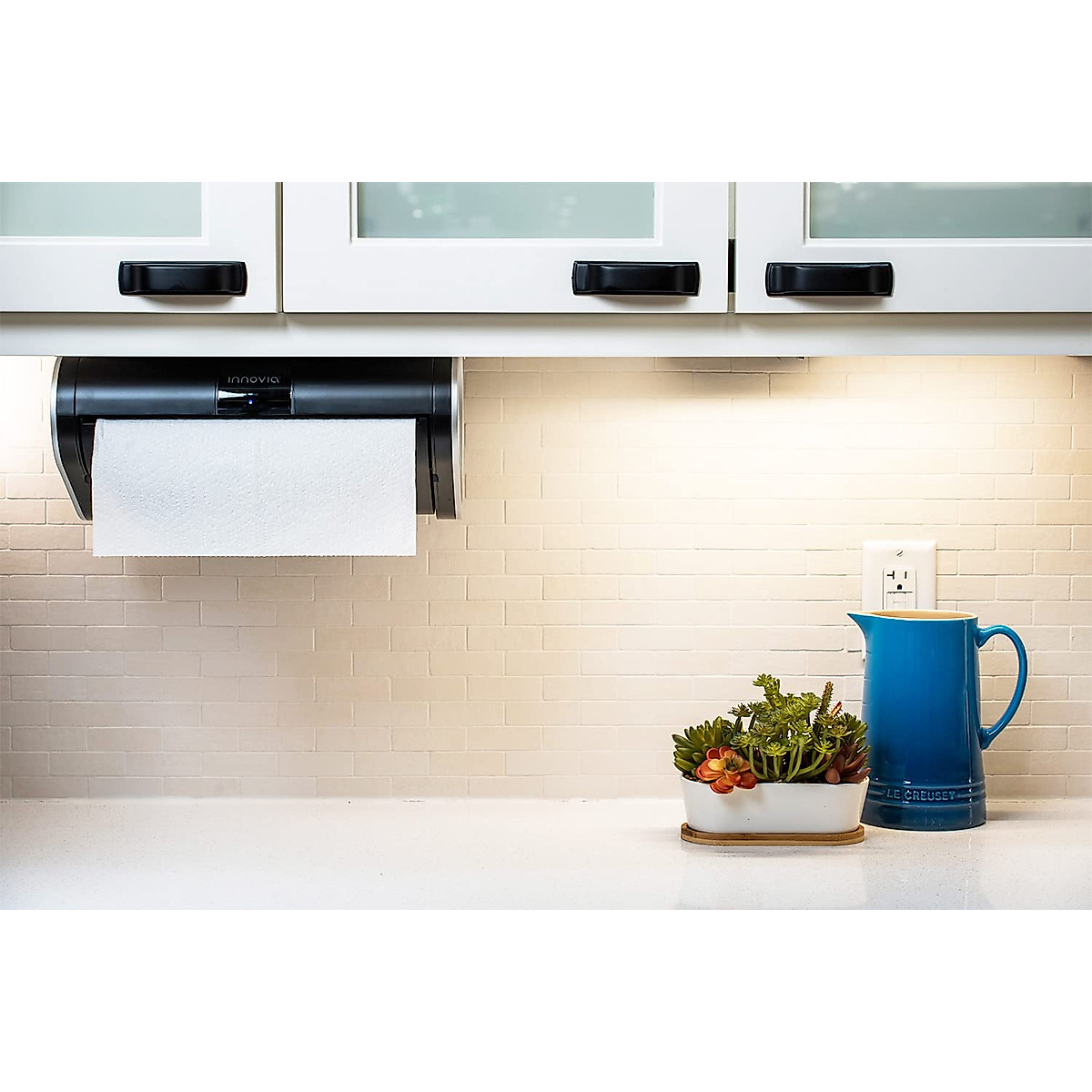 Innovia Automatic Paper Towel Dispenser. Touchless Technology. Works with Most Paper Towel Brands and Sizes. Dispenses The Number of Sheets You Need. Black, Under Cabinet Mounted.