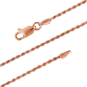 14kt Rose Gold Plated Sterling Silver 1.3mm Diamond-Cut Rope Chain Necklace Solid Italian Nickel-Free, 18 Inch