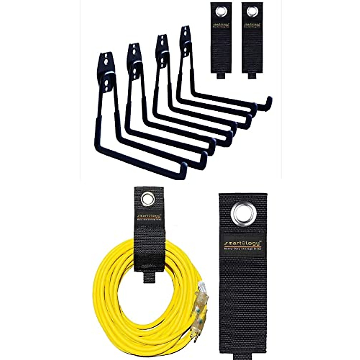 SMARTOLOGY 4 Pack Wall Mount Storage Hanger with 11 Extension Cord Holder Organizer, 4 Pack Wall Mount Storage Hanger with 2 Extension Cord Holder Organizer