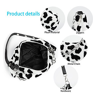 Veediyin fluffy bag cute tote bags Crossbody bags Handbag Plush Faux Fur animal print purses for women (White NN)