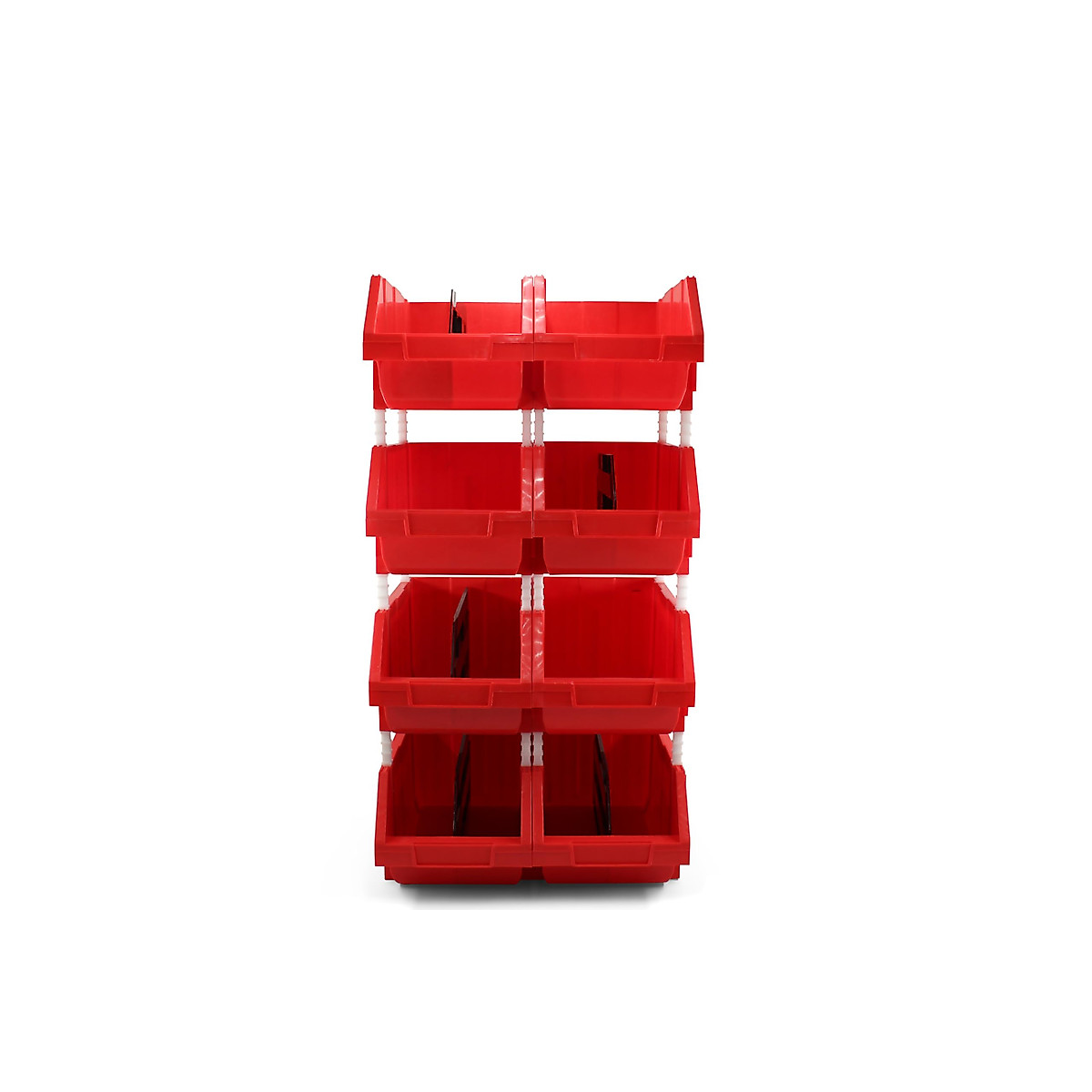 DJC Supply Heavy duty thermoplastic storage bin organizer, Stackable, Hangable, Side-connect (RED (2 PACK), LARGE V2 8.4" X 14.5" X 6.9")