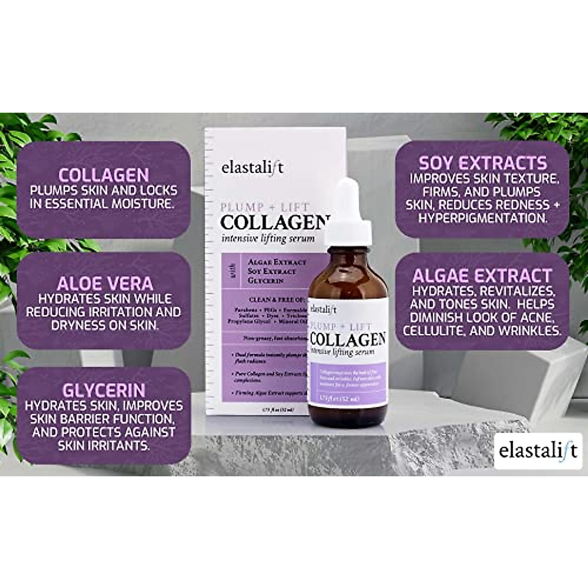 Elastalift Collagen Facial Serum Lifting, Plumping, & Firming Collagen Serum For Face Improves Elasticity, Evens Skin Tone, Plumps, & Lifts Sagging Skin, Non-Greasy Wrinkle Serum (1.75 Fl Oz)