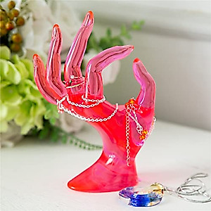 Maxsirui Hand Form Ring Holder Jewelry Display Organization Rack Bracelet Ring Watch Stand Support Aesthetic Decor Y2k Room Decor(Rose Red)