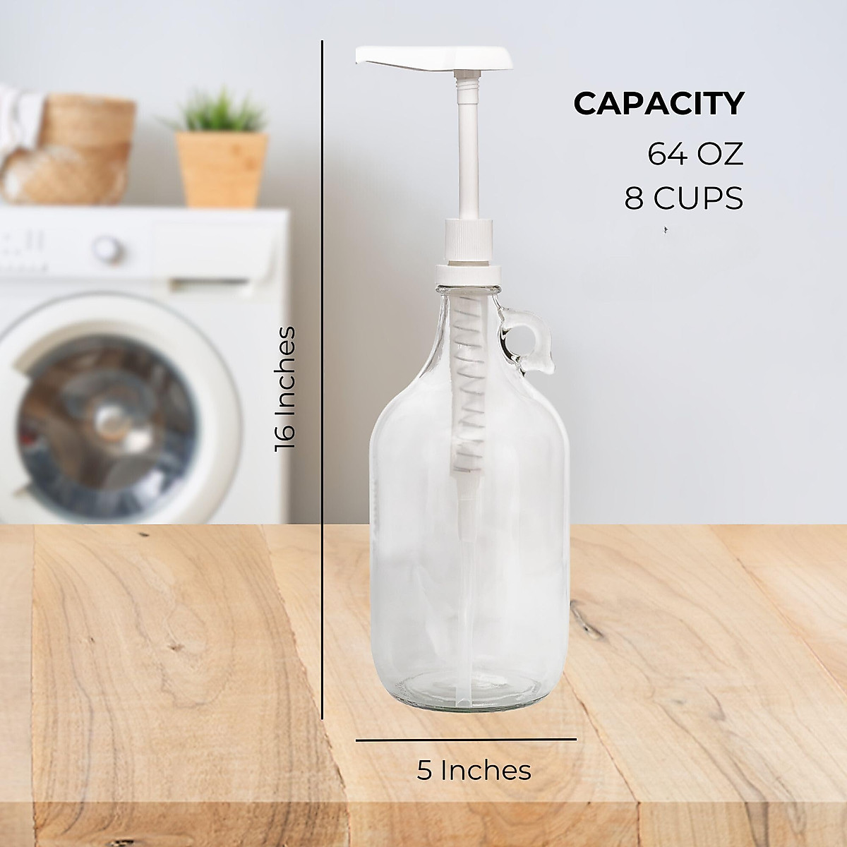 Cornucopia Half Gallon Glass Pump Dispenser Bottle, 64-Ounce Jug with Pump for Sauces, Syrups, Soaps and More