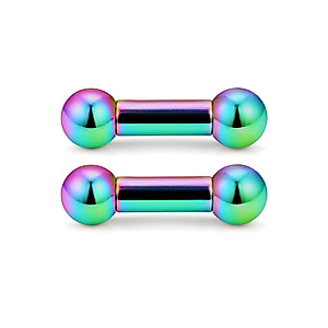 Ftovosyo PA Rings Internally Threaded Straight Barbell Nipple Ring 2G Earrings Gauges Ear Ring Tongue Rings 316L Surgical Steel Body Piercing Jewelry for Women Men 1Pair, Color Rainbow 12mm