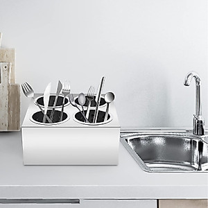 DNYSYSJ Commercial 4-Hole Stainless Steel Cylinder Flatware Countertop Flatware Cylinder Organizer Holder Silverware Utensil Holder for Kitchen