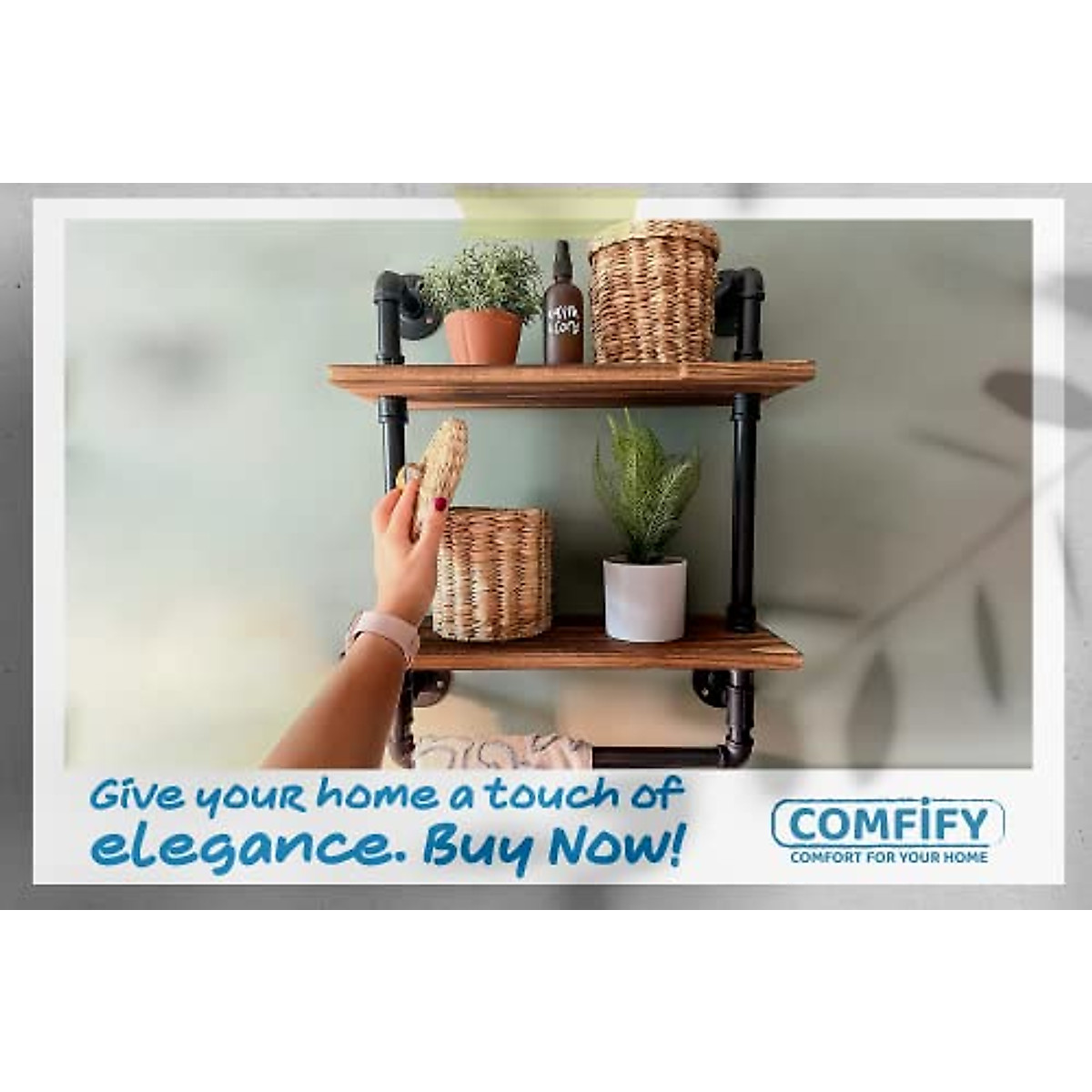 Industrial Bathroom Shelf w/Pipe Towel Bar – Farmhouse Towel Rack Made of Paulownia Wood and Cast Iron, Pipe Rack in Black Matte – Wall Mount Hand Towel Holder for Rustic Décor w/ 2-Tier Shelf