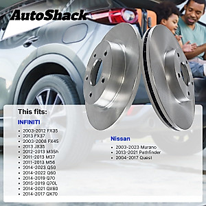 AutoShack Rear Brake Rotors Pair of 2 Driver and Passenger Side Replacement for INFINITI QX60 Q50 FX35 JX35 Q60 M37 QX70 FX37 M56 M35h FX45 Q70L Nissan Pathfinder Quest 2009-2022 Murano AWD R41350PR
