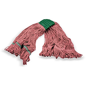 SPARTA Flo-Pac Cotton Mop Head, Loop-Ended, Wide Band with 5" Green Band for Organized Cleaning, Medium, Red