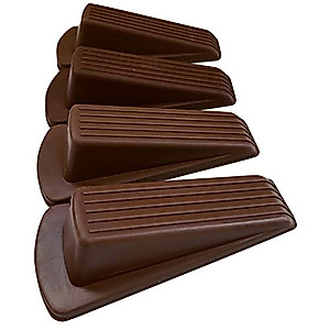 Rubber Door Stoppers - Door Stop Wedge, Large Heavy Duty Flexible Door Holder - Brown 4 Pack - Non Marking Anti Slip Jammer