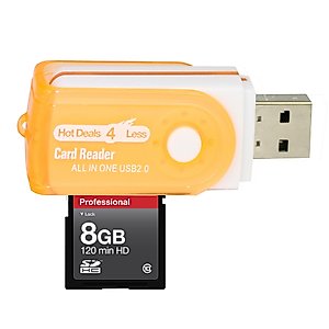 8GB Class 10 SDHC High Speed Memory Card for PENTAX Digital Camera DL IST DS E30. Perfect for high-Speed Shooting and Filming in HD. Comes with Hot Deals 4 Less All in One Swivel USB Card Reader.