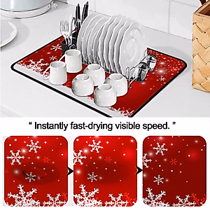 Lnond Anti Fatigue Kitchen Floor Mat, Kitchen Mat Sets 3 Piece with Dish Drying Mat, Non Skid Waterproof Washable Cushioned Floor Mats for kichen Room Home Office Sink (Red Christmas Snowflakes)