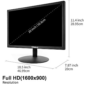 SKitphrati 20" PC Monitor 1600x900 75Hz 5MS HDMI Monitor LED Monitor Viewing Angle 95° (Horizontal) with HDMI VGA Input, 76% sRGB, VESA Wall Mount, TN Panel, Black