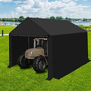 Outdoor Carport Canopy,6x8 ft Heavy Duty Canopy Shed,Metal Frame Storage Shed with Waterproof, UV Resistant Cover, 2 Rollup Zipper Doors for Backyard, Garden can Store Motorcycle, Garden Tools