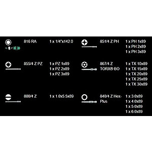 WERA - 5051040001 Kraftform Kompakt 60 Ra Ratchet Screwdriver & Long PZ, Ph, TX, Hex Bits, 051040
