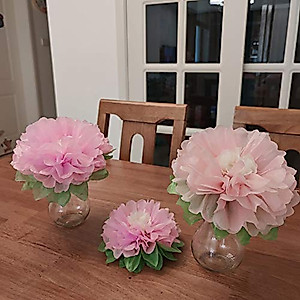 Mybbshower Pinks Flowers Decoration (11''-7'' Assorted) 6 pcs Artificial Tissue Paper Peony Nursery Wall Bridal Shower Centerpiece Baby Girl Birthday Tea Party