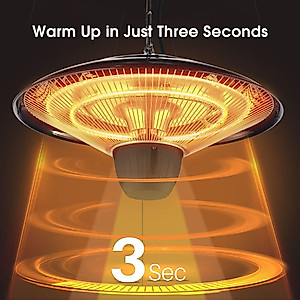 TRUSTECH Patio Heater, 1500W Electric Hanging Patio Heater for Outdoors/Indoors, 3s Fast Heating, Quiet & IP34 Waterproof, Tip-Over Shut Off, Ceiling Heater for Home Use/Balcony/Patio/Courtyard
