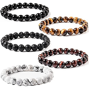 TIGERSTAR Natural Lava Rock Beads Bracelet,Stretch Elastic Bracelets,Adjustable Braided Rope Gemstone Bracelets for Men Women