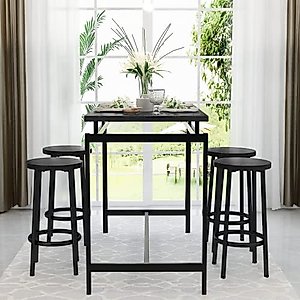 Lamerge Counter Height Dining Table and Chairs Set for 4,5 Piece Bar Table Set,Wood Kitchen Table and 4 Bar Stools for Small Spaces,Apartment, Pub,Dining Room,Black (LCHD-B)