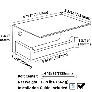 APLusee Toilet Paper Holder with Shelf Brushed Nickel, 304 Stainless Steel Tissue Holder, Wall Mounted