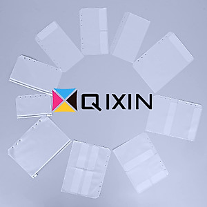 QiXin 60pcs A6 Binder Pocket no Zipper Clear Budget Planner Inserts Bulk Budget Binder Organizer Cash Envelopes for Budgeting Waterproof PVC Loose Leaf Bags Card Sleeves for 6 Ring Notebook