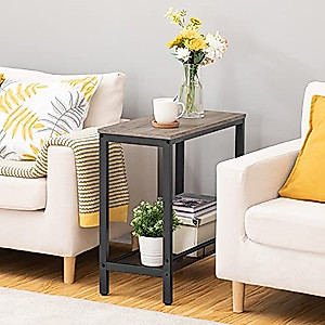 HOOBRO Side Tables, Set of 2 Narrow Nightstands, Industrial End Table with Flat or Slant Adjustable Mesh Shelf for Small Spaces, Stable Metal Frame and Easy Assembly, Greige and Black BG24BZ01