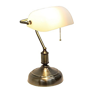 Simple Designs LT3216-WHT Executive Banker's Glass Shade, Desk Lamp, Antique Nickel/White 10 x 8.66 x 14.75