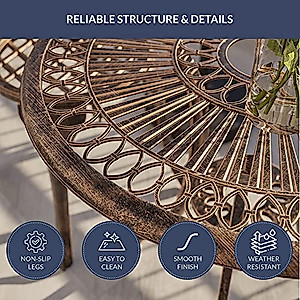 BELLEZE 3 Piece Cast Aluminum Bistro Set, Rust-Resistant Outdoor Patio Metal Bistro Sets Weather Resistant Table and 2 Chairs with Umbrella Hole for Balcony Backyard Garden - Bronze