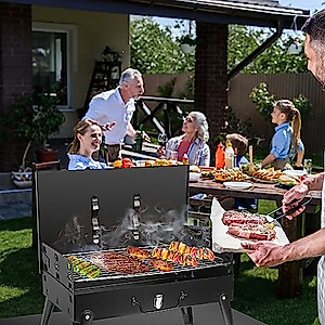 TeqHome Portable Charcoal Grill, Small BBQ Grill Outdoor Folding Barbecue Grill, Foldable Camping Grill with Barbecue Accessories & Lid for Outdoor Cooking Camp Picnic Hiking Beach Party Patio Smokers