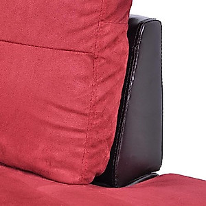 HOMVET Red Flannel and PVC Sectional Sofa Furniture Set, L-Shape Couch with Right Chaise, Storage Ottoman, and 2 Toss Pillows,for Living Room/Apartment/Office