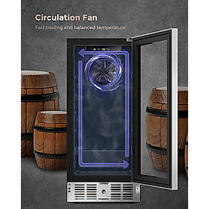 WATOOR 15 Inch Wine Cellar Refrigerator 30 Bottle Wine Cooler Lock Beverage Wine Center for Built-in & Free Standing | 36 F to 61 F Temperature Control l Stainless Steel Glass Door