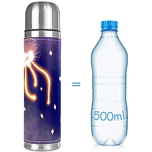 Stainless Steel Leather Vacuum Insulated Mug Jellyfish Thermos Water Bottle for Hot and Cold Drinks Kids Adults 16 Oz