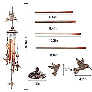 Choha Hummingbird Wind Chimes for Outdoor, Aluminum Tube Windchime with S Hook, Mobile Metal Sympathy Memorial Hummingbird Wind Bells for Home, Yard, Patio, Garden Decoration, Gift for Mom Grandma