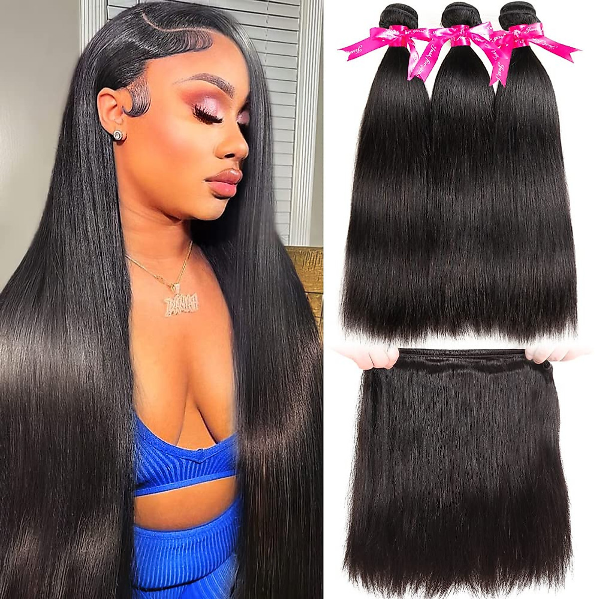 Subella Brazilian Straight Hair 3 Bundles 14 16 18inch Grade 10A Virgin Straight Human Hair Bundles Natural Black Color Hair Extensions