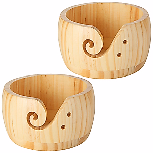 DIRBUY 2 Pcs Yarn Bowl for Crochet - 6 x 3 Inches Knitting Bowls for Yarn - Wooden Crochet Bowl for DIY Knitting Crocheting Accessories and Home Decoration (Varnish Color)