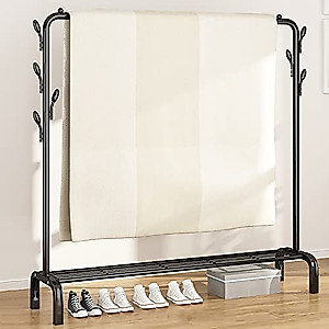 ZBYL Clothing Rack Garment Wardrobe Laundry Hanging Rack, Metal Freestanding Clothes Closet Rack Rod for Bedroom, Portable Organizer with Bottom Rack, White, Black 130×155cm