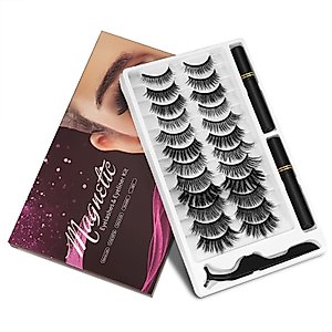 Magnetic Eyelashes and Eyeliner Kit, 12 Pairs Reusable Magnetic Lashes with Eyeliner and Tweezers, 3D Natural Look False Eyelashes, Easy to Wear, No Glue Needed (12pcs)