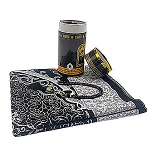 Muslim Prayer Rug and Prayer Beads with Gift Box, Soft Islamic Prayer Mat, Islamic Gifts Set, Prayer Carpet Mat, Sajadah/Janamaz/Seccade (Black-Gray)