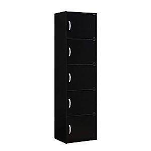 HODEDAH 5 Door Bookcase Cabinet, 5-Shelf, Black