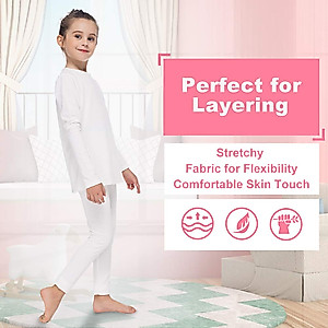 MANCYFIT Thermal Tops for Girls Fleece Lined Underwear Long Sleeve Undershirts Baselayer White Small
