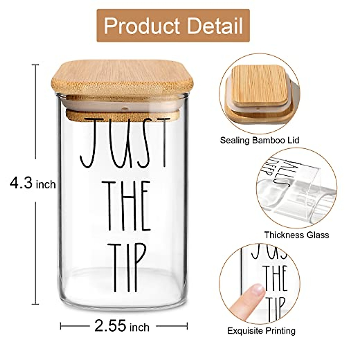 ALPIRIRAL Qtip Holder, Glass Cotton Ball and Qtip Holder Set , 2Pcs 10 Oz Qtip Dispenser with Bamboo Lids Cotton Swab Holder, Bathroom Canister Accessories Storage Organizer, Farmhouse Bathroom Decor