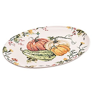 Bico Pumpkin Feast Ceramic 16 inch Oval Platter, Microwave & Dishwasher Safe