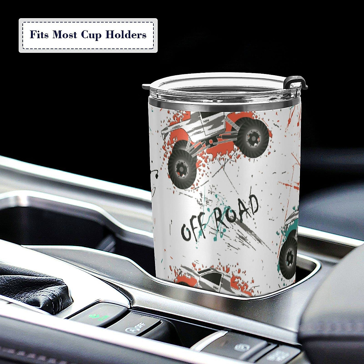 Yasala Tumbler Monster Truck Grunge Blue Red Insulated Coffee Cup Driver Beverage Container Office Travel Mug with Straw and Lid 20oz Back to School Holiday Gift