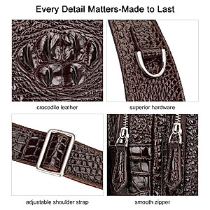 PIJUSHI Crocodile Leather Sling Bag for Men Casual Daypack Sling Backpack(PE020 Coffee RP)