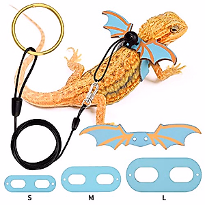 Bearded Dragon Leash and Harness Adjustable Leather Wings Costume Clothes from Baby to Juvenile Lizard Iguana Gecko Chameleon Hamster Ferret Reptile Walking Carrier Accessoreis S M L 3 Pack (Sky Blue)