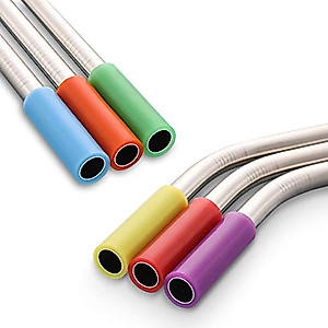 Reusable Smoothie Straws and Milkshake Straws with Silicone Tips , 9mm/0.35" Stainless Steel Wide Straws, Hiware 6 Pack 10" Metal Straws for Smoothies, Milkshakes, Jumbo Drinks with 2 Cleaning Brushes